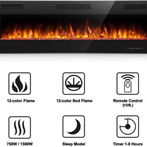 Antarctic Star 36 Inch Electric Fireplace in-Wall Recessed and Wall Mounted, Fireplace Heater and Linear Fireplace with Multicolor Flame, Timer, 750/1500W Control by Touch Panel & Remote