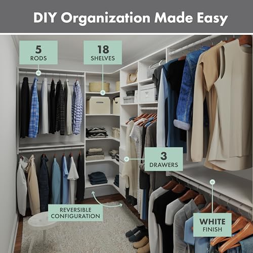 Easy Track Ultimate Corner Wood Kit Closet Organizer, White