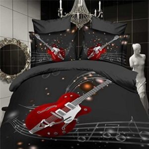 BBchose Guitar Queen Size Reactive Printing 3D Bedding Set,1*Duvet Cover,1*Flat Sheet,2* Pillowcases(no Comforter Inside) (Red)