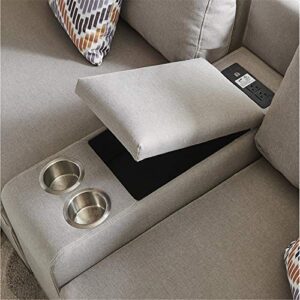 Lilola Home Amira Beige Fabric Reversible Modular Sectional Sofa with USB Console and Ottoman