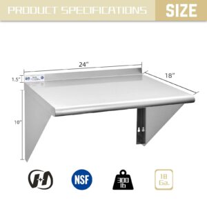 HALLY SINKS & TABLES H Stainless Steel Shelf 18 x 24 Inches, 300 lb, Commercial Wall Mount Floating Shelving for Restaurant, Kitchen, Home and Hotel