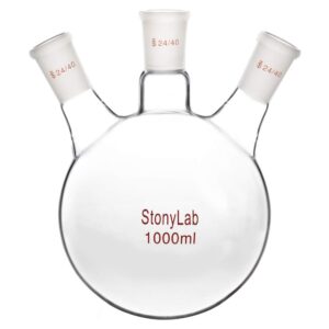 stonylab glass 3 neck round bottom flask rbf, with 24/40 center and side standard taper outer joint (1l)