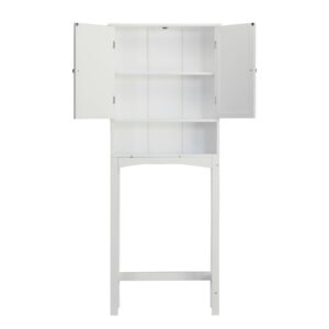 Teamson Home Louis 25 in. x 64 in. Freestanding Wooden Over-The-Toilet Storage Cabinet for Bathrooms, Powder Rooms, and En Suites - Bathroom Etagere, White