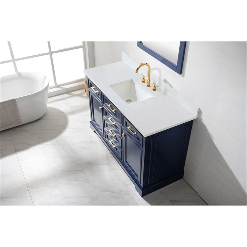 Design Element Milano 54" Single Sink Blue Bathroom Vanity and Quartz Countertop