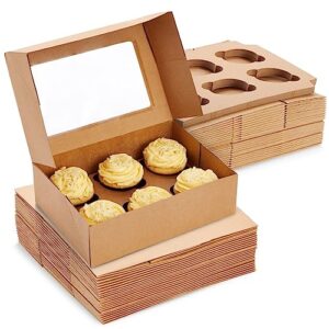 juvale 24 pack cupcake containers with windows, 6 x 6 boxes with 4 count inserts for muffins (kraft paper)