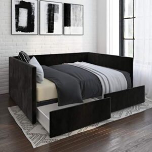 DHP Theo Daybed with Storage Drawers, Full, Black Velvet