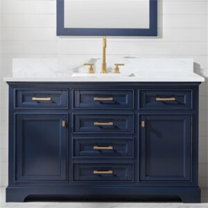 Design Element Milano 54" Single Sink Blue Bathroom Vanity and Quartz Countertop