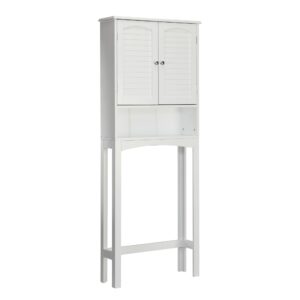 teamson home louis 25 in. x 64 in. freestanding wooden over-the-toilet storage cabinet for bathrooms, powder rooms, and en suites - bathroom etagere, white