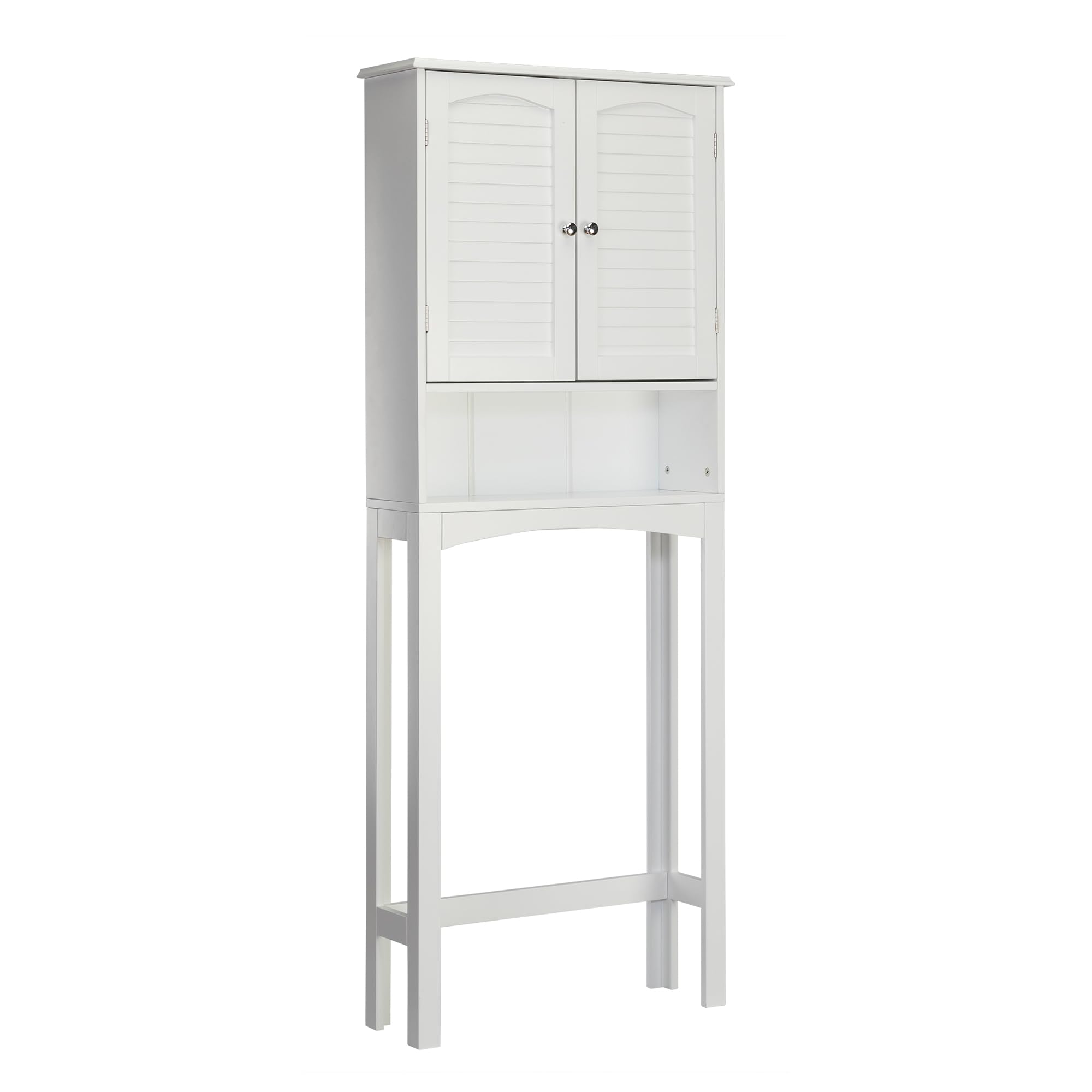 Teamson Home Louis 25 in. x 64 in. Freestanding Wooden Over-The-Toilet Storage Cabinet for Bathrooms, Powder Rooms, and En Suites - Bathroom Etagere, White