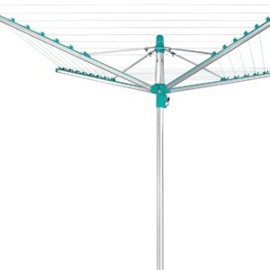 Leifheit Linomatic 500 Easy Dryer 50m Retract to Stay Clean, All Rust-Free Aluminium, 3.28m Turning Diameter, Longest Length 2.03m Pull-Open, Rotary Clothes line Airer, Turquoise, Large