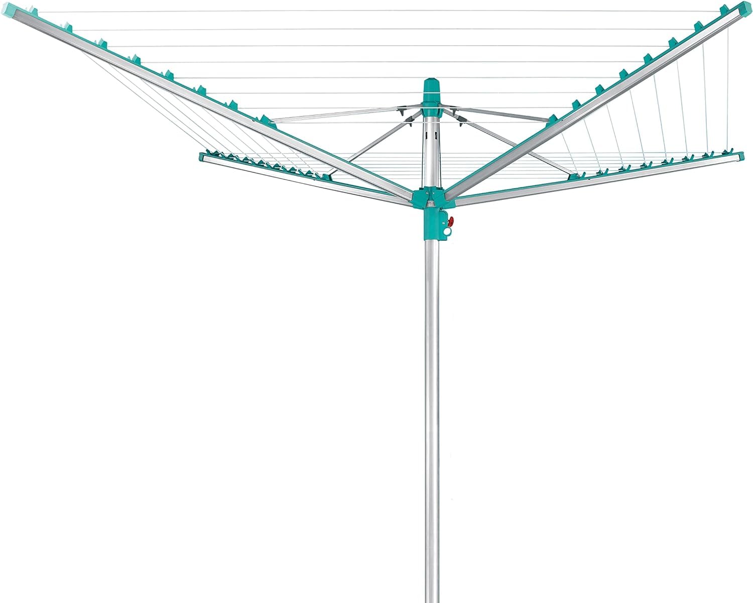 Leifheit Linomatic 500 Easy Dryer 50m Retract to Stay Clean, All Rust-Free Aluminium, 3.28m Turning Diameter, Longest Length 2.03m Pull-Open, Rotary Clothes line Airer, Turquoise, Large