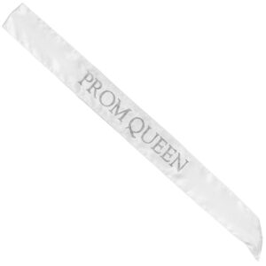 anderson's white satin prom queen sash - silver lettering, prom sash for prom court, high school dance, party, costume, event