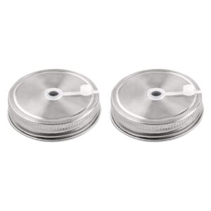 uxcell 2pcs stainless steel wide mouth mason jars lids with straw hole canning lids for drinking & food storage