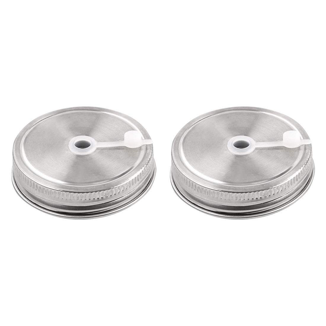 uxcell 2pcs Stainless Steel Wide Mouth Mason Jars Lids with Straw Hole Canning Lids for Drinking & Food Storage