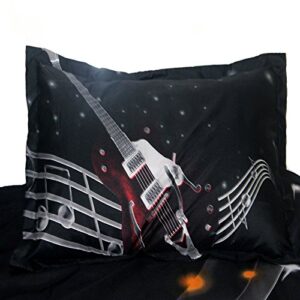 BBchose Guitar Queen Size Reactive Printing 3D Bedding Set,1*Duvet Cover,1*Flat Sheet,2* Pillowcases(no Comforter Inside) (Red)