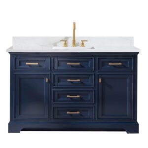 design element milano 54" single sink blue bathroom vanity and quartz countertop