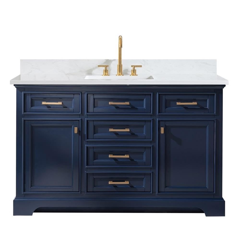 Design Element Milano 54" Single Sink Blue Bathroom Vanity and Quartz Countertop