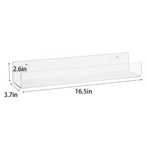 NIUBEE 16.5" Premium Acrylic Floating Nursery Kids Bookshelf Wall Ledge Shelf, Clear Invisible Spice Rack Bathroom Storage Shelves Display Organizer, 50% Thicker with Free Screwdriver, Set of 4