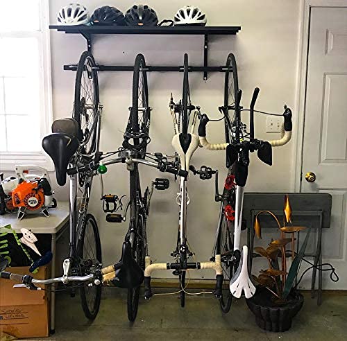 StoreYourBoard 5 Bike Essential Garage Rack, Wall Mount Bicycle Storage, Adjustable Hanger System (5 Bike Rack + Shelf)