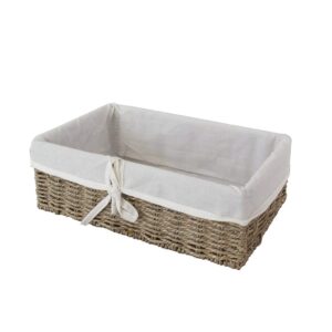 Natural Wicker Woven Storage Basket with Liner, Decorative Baskets and Bathroom Organizer for Living Room, Bathroom, Closet Organizer and Bath Beauty Products Organizer (Seagrass)