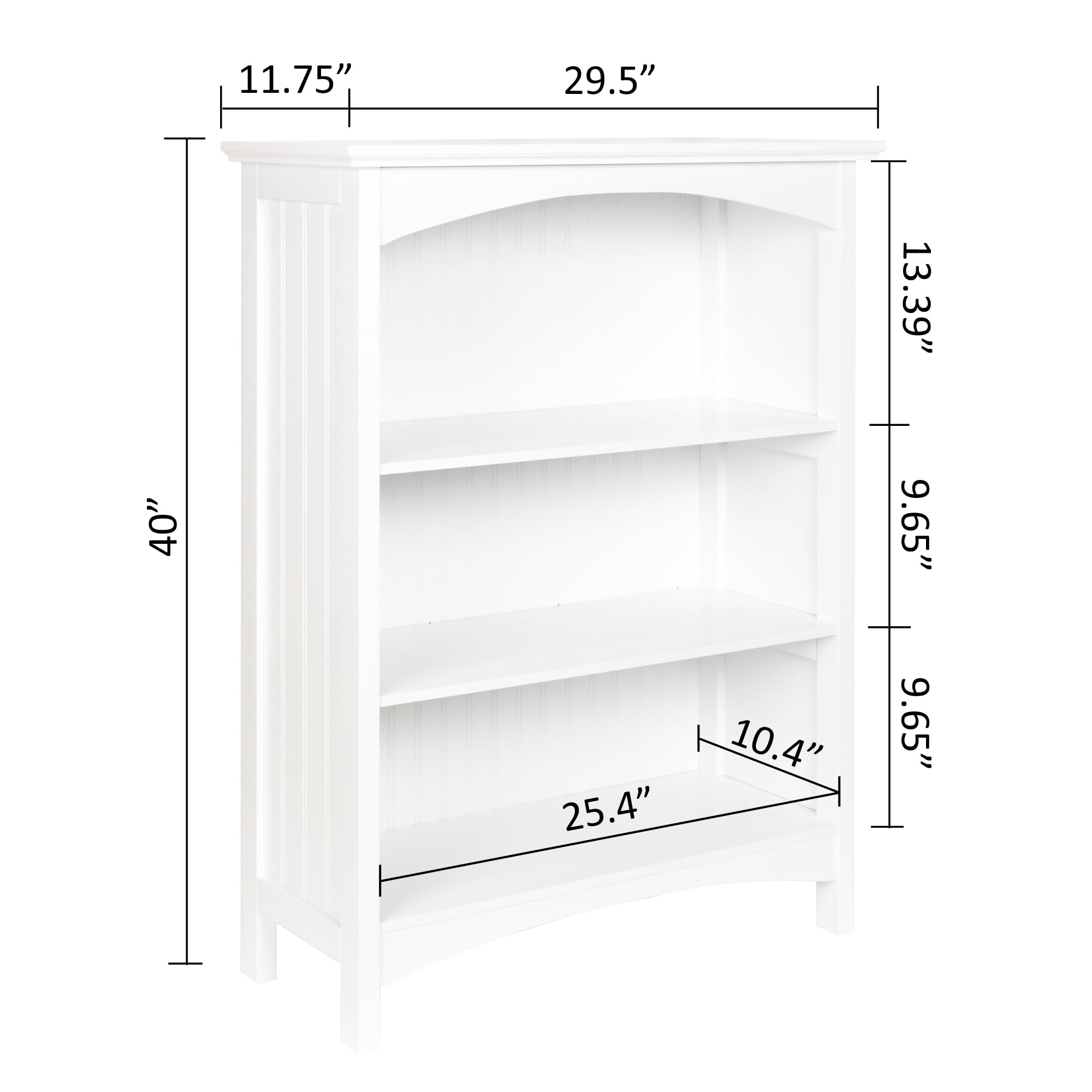 eHemco 3 Tier Bookcase with 2 Arched Supports, 40 Inches, Black