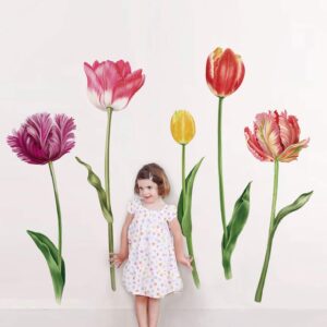 decalmile 5 large tulip flowers wall decals garden floral wall art stickers bedroom living room home decor gifts for mom(h: 37 inches)