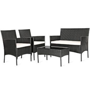 happygrill 4pcs patio furniture set rattan wicker conversation set outdoor patio table chair set wicker sofas and coffee table set for garden lawn poolside