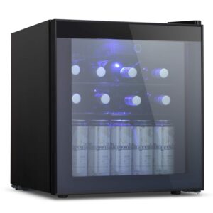 antarctic star beverage refrigerator cooler - 60 can mini fridge glass door for soda beer or wine, smoked glass door small drink dispenser machine for home, office or bar, 1.6cu.ft.