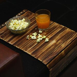 NeoTrove Sofa Arm Tray for Flat Armrest Hand Carved in Natural Textured Wood (Not Suitable for Rounded Sofa Arms)