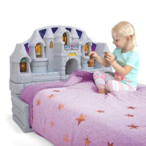 simplay3 imagination castle headboard, twin size plastic castle bed headboard for toddlers, kids and girls with princess toy play storage area, gray & pink, made in usa