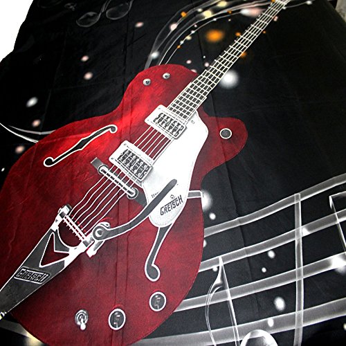 BBchose Guitar Queen Size Reactive Printing 3D Bedding Set,1*Duvet Cover,1*Flat Sheet,2* Pillowcases(no Comforter Inside) (Red)