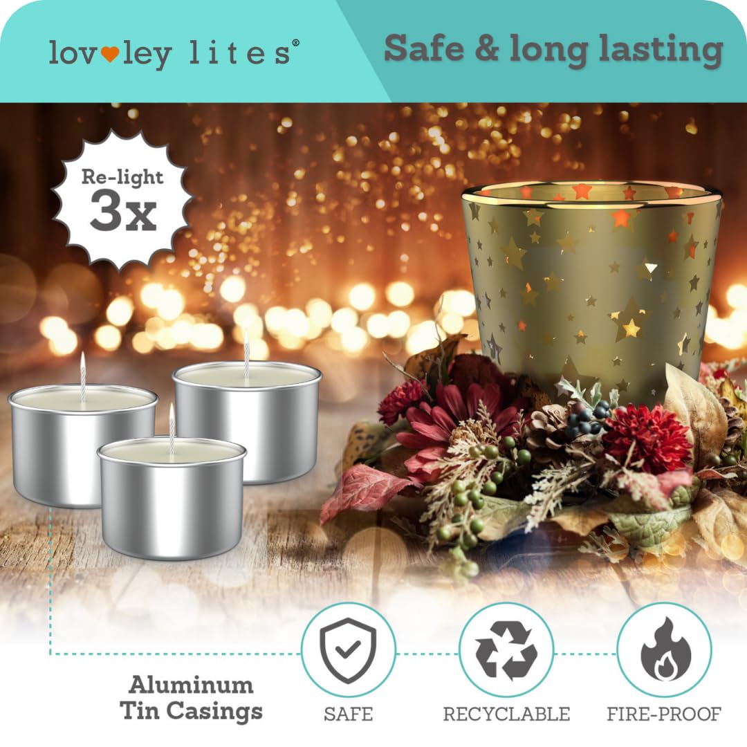 Lovley Lites Soy Tealight Candles Unscented - 36 Premium Long Burning Tea Light Candles White, 1 Inch Tall Non Scented Candles Set