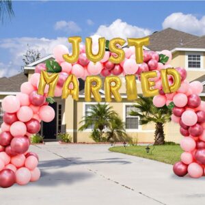 AnnoDeel 16inch JUST MARRIED Letter Banner Foil Balloons, Gold Alphabet Mylar Balloons for Wedding Bachelorette Weddings Bridal Shower Party