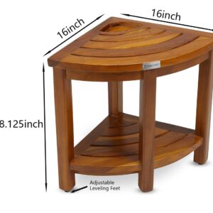 TeakCraft Teak Corner Bench with Shelf and Basket, Fully Assembled, 16 Inch, The Loki