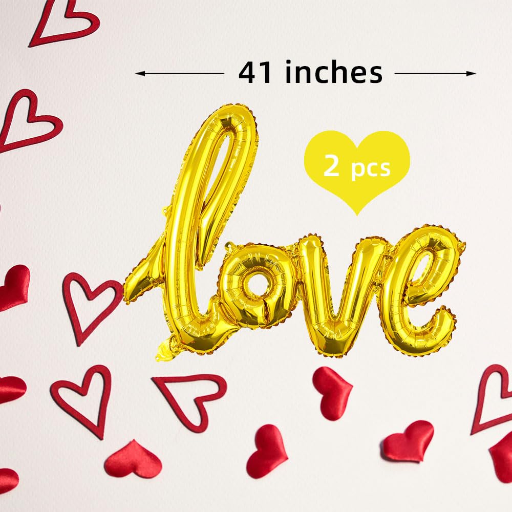 AnnoDeel 2pcs 41inch Love Foil Balloons,Gold Love Mylar Letter Balloons Big Banner Romantic Wedding Anniversary Decor Bridal Shower Birthday Party decorations