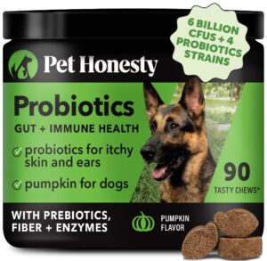 pet honesty probiotics for dogs, dog probiotics for digestion support, digestive enzymes promotes gut health, immunity health & itch relief, prebiotics and probiotics (pumpkin 90 ct)