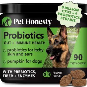 Pet Honesty Probiotics for Dogs, Dog Probiotics for Digestion Support, Digestive Enzymes Promotes Gut Health, Immunity Health & Itch Relief, Prebiotics and Probiotics (Pumpkin 90 ct)