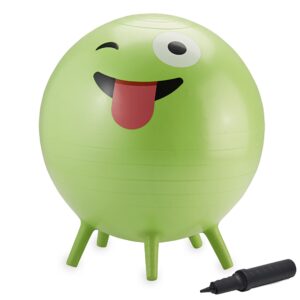 gaiam kids stay-n-play children's balance ball, flexible school chair active classroom desk alternative seating, built-in stay-put soft stability legs, includes air pump, 45cm, green crazy silly