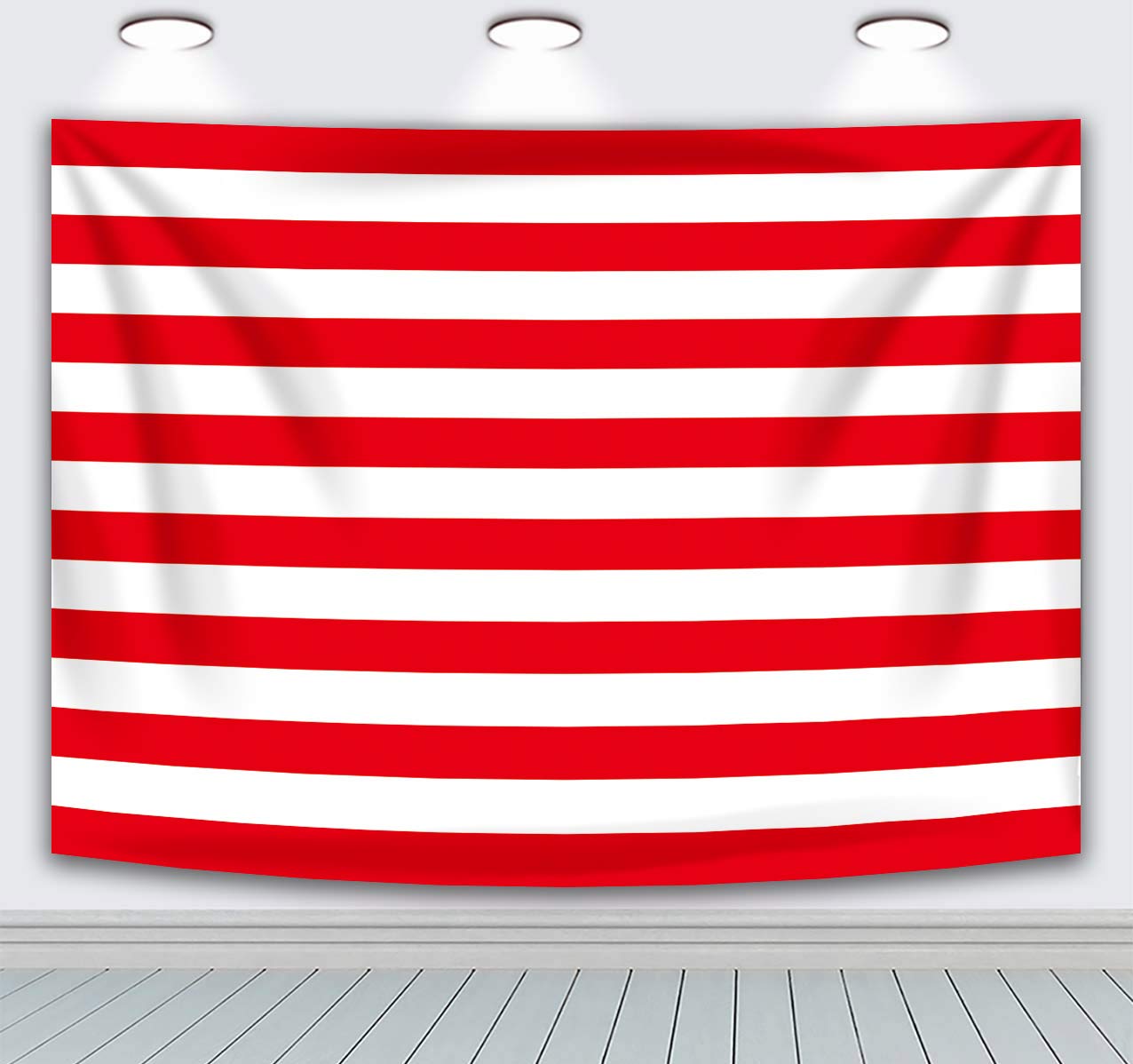 RUINI Polyester Red and White Stripe Backdrop Birthday Party Bridal Baby Shower Wedding Decor 7x5FT