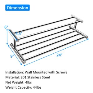 Casart 24'' Wall Mounted Towel Rack, Stainless Steel Towel Shelf, Modern Towel Holder for Kitchen, Bathroom and Hotel