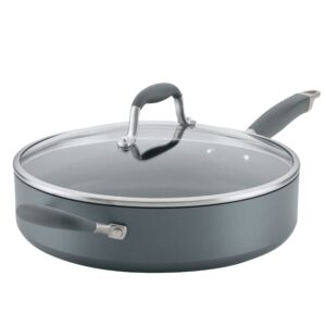 anolon advanced home hard anodized nonstick sauté pan with helper handle and lid, 5 quart - moonstone