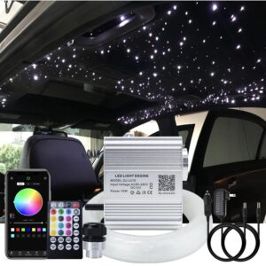 akepo 10w twinkle fiber optic lights kit app control with music mode for star ceiling sky light car home use, rgbw light engine+optical fiber cable 460pcs of 9.8ft/3m(0.03+0.04+0.06in)+28key remote