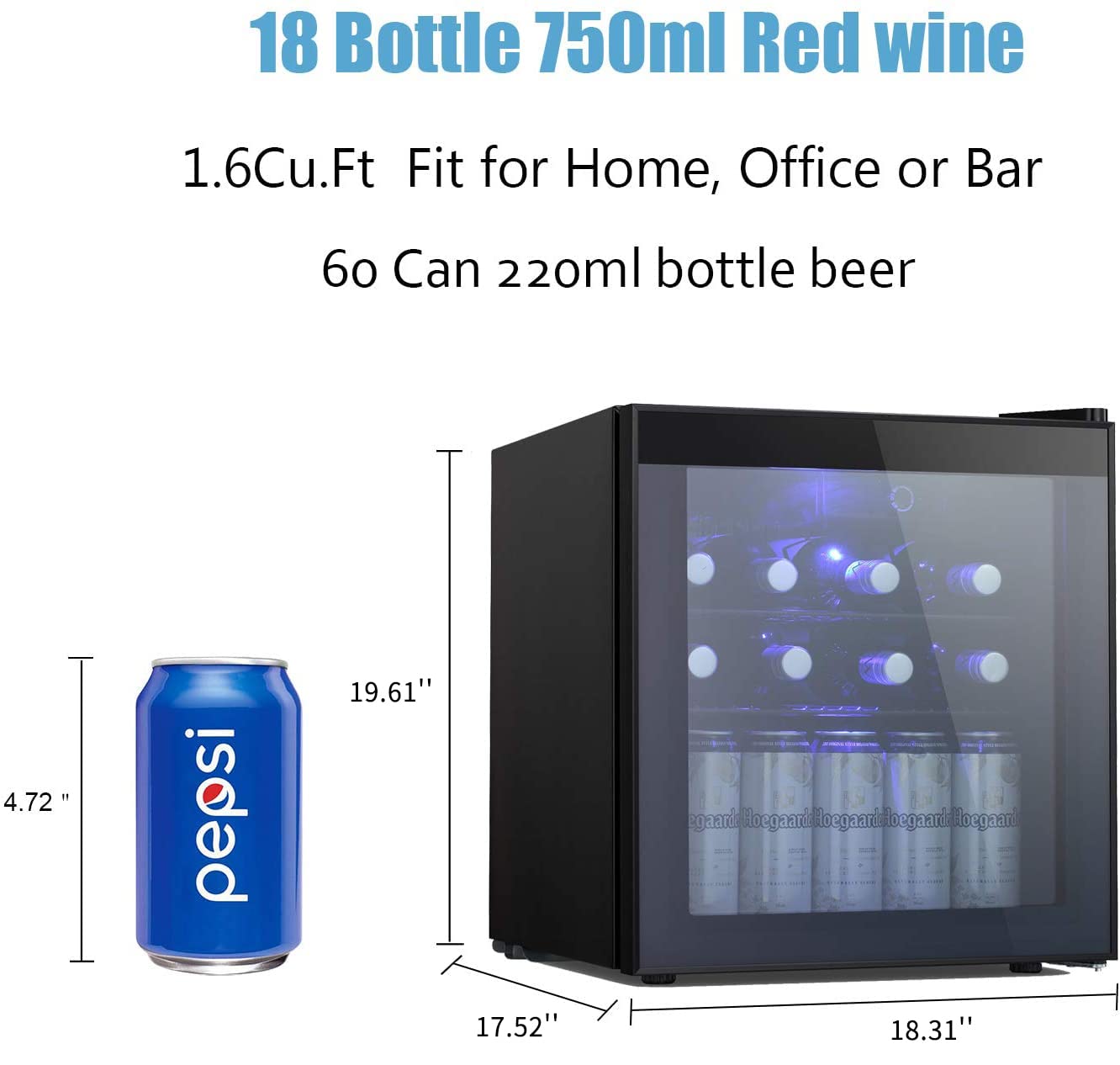 Antarctic Star Beverage Refrigerator Cooler - 60 Can Mini Fridge Glass Door for Soda Beer or Wine, Smoked Glass Door Small Drink Dispenser Machine for Home, Office or Bar, 1.6cu.ft.