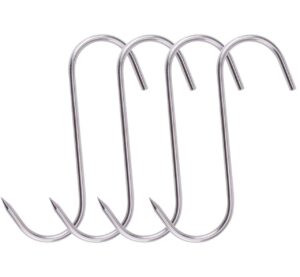 honshen 8 inch 6mm meat hook s-hooks stainless steel meat hooks for hanging processing butcher hook 4pack (meat hooks 6mm 8inch)