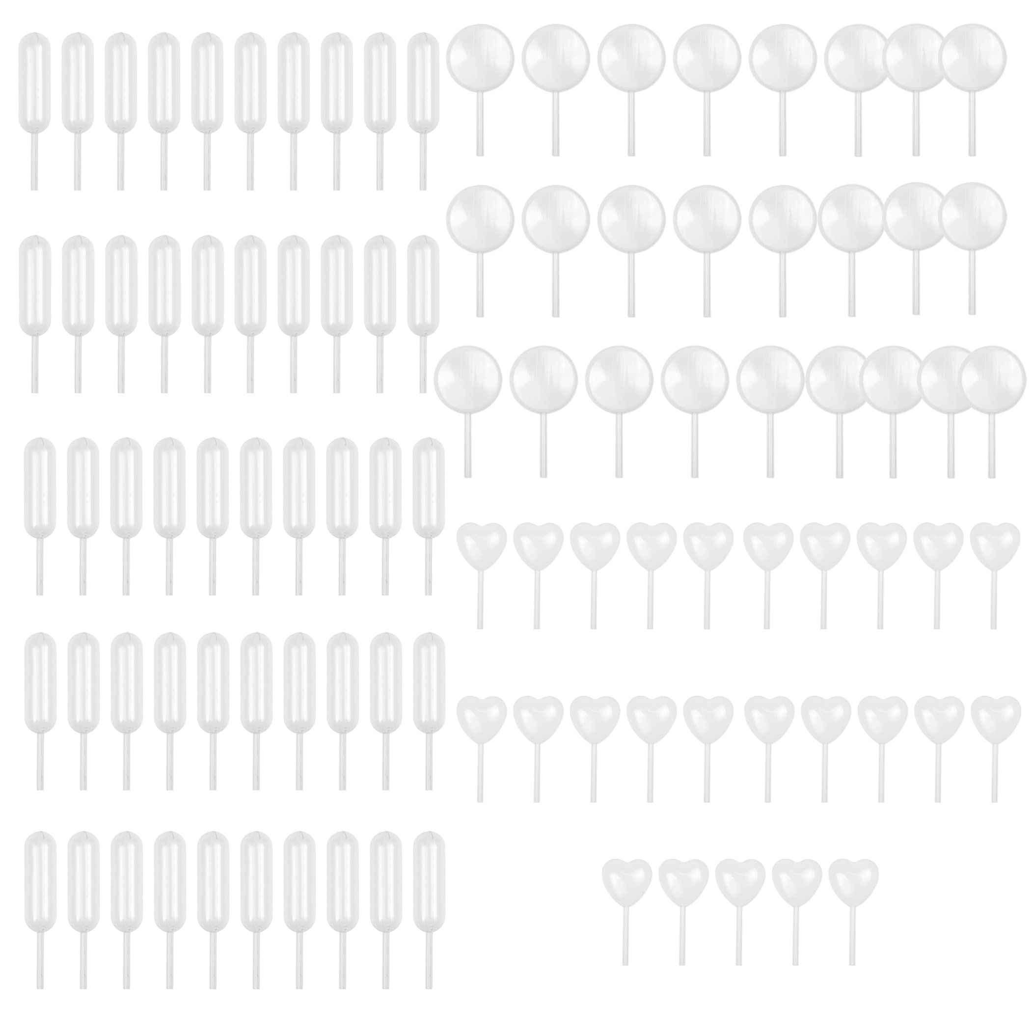 Kare & Kind 100 Pcs (4ml) Liquid Dropper Pasteur Pipettes - Clear Translucent Infuser- 50x Rectangular, 25x Heart and 25x Round-Shaped - for Cakes, Cupcakes, Strawberry, Chocolates - Easy Squeeze