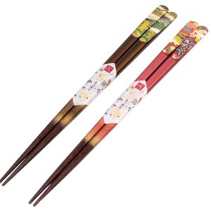 Kawai Japanese Wooden Chopsticks Reusable 2 Pairs in Gift Box, Nippon Scenery Red and Purple [ Made in Japan /Handcrafted ]