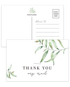 50 greenery thank you postcards, thank you cards for wedding, bridal shower,baby shower, birthday, business, blank postcards, 4x6 inches.