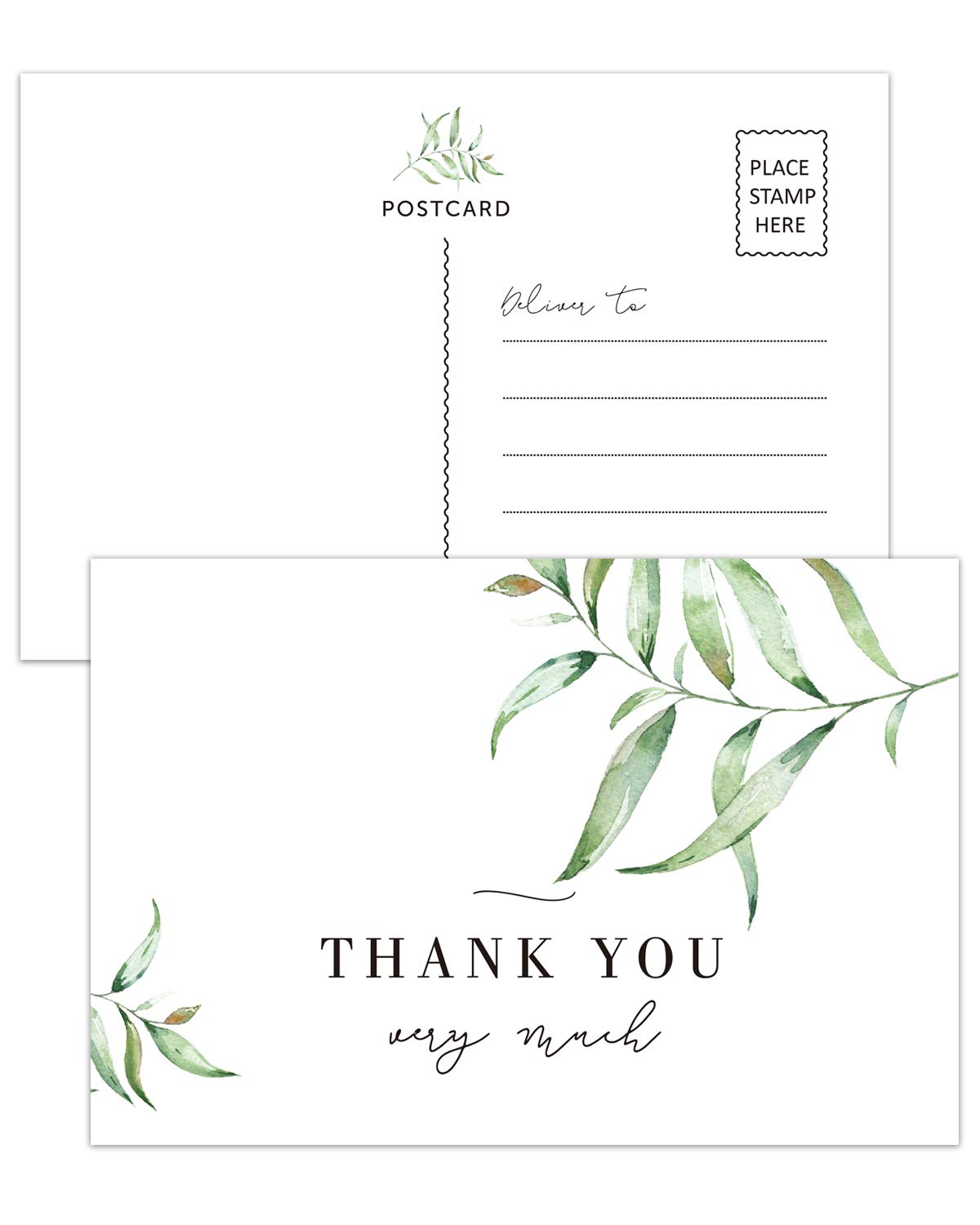 50 Greenery Thank You Postcards, Thank You Cards for Wedding, Bridal Shower,Baby Shower, Birthday, Business, Blank Postcards, 4x6 Inches.