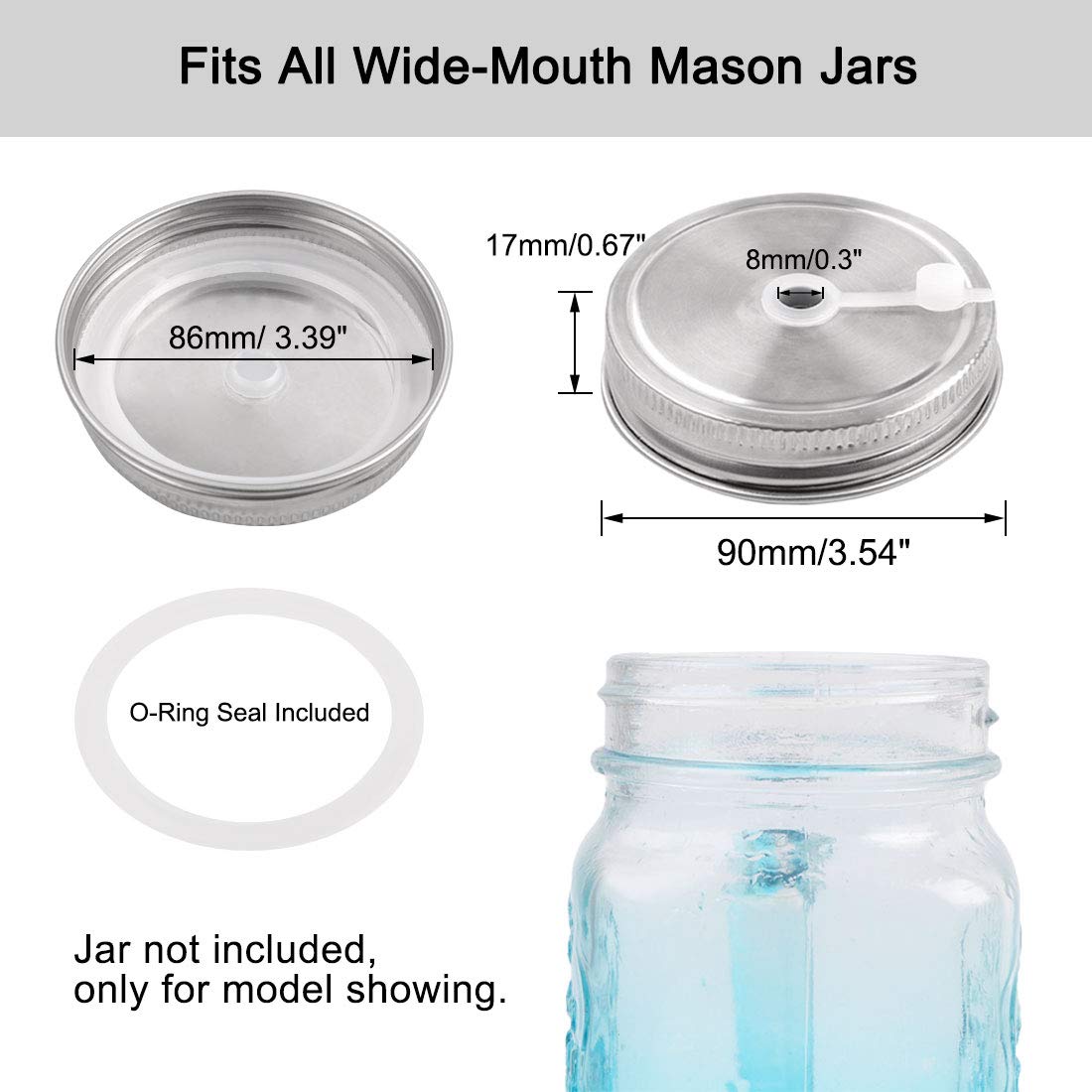 uxcell 2pcs Stainless Steel Wide Mouth Mason Jars Lids with Straw Hole Canning Lids for Drinking & Food Storage