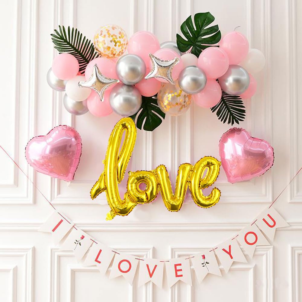 AnnoDeel 2pcs 41inch Love Foil Balloons,Gold Love Mylar Letter Balloons Big Banner Romantic Wedding Anniversary Decor Bridal Shower Birthday Party decorations